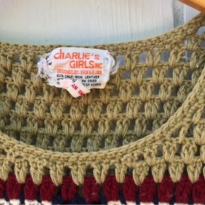 Vintage | Sweaters | Vintage 96s Crochet And Leather Patchwork Sweater ...